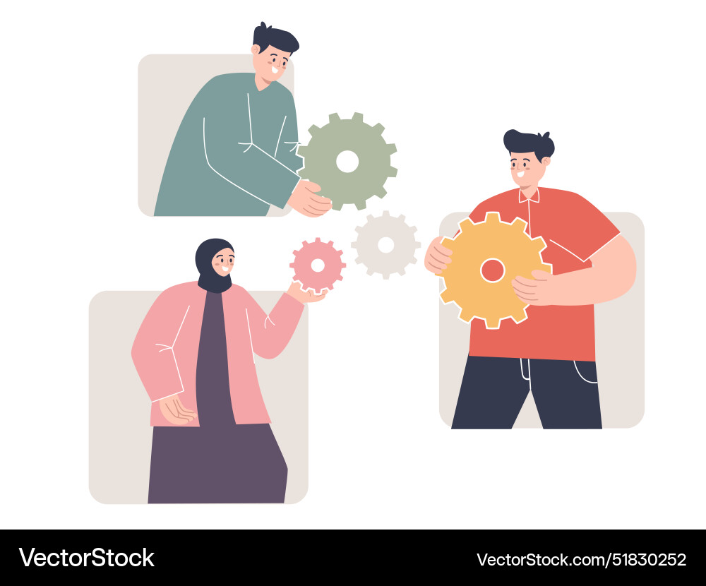 Team holding gears cogwheel connecting each other Vector Image