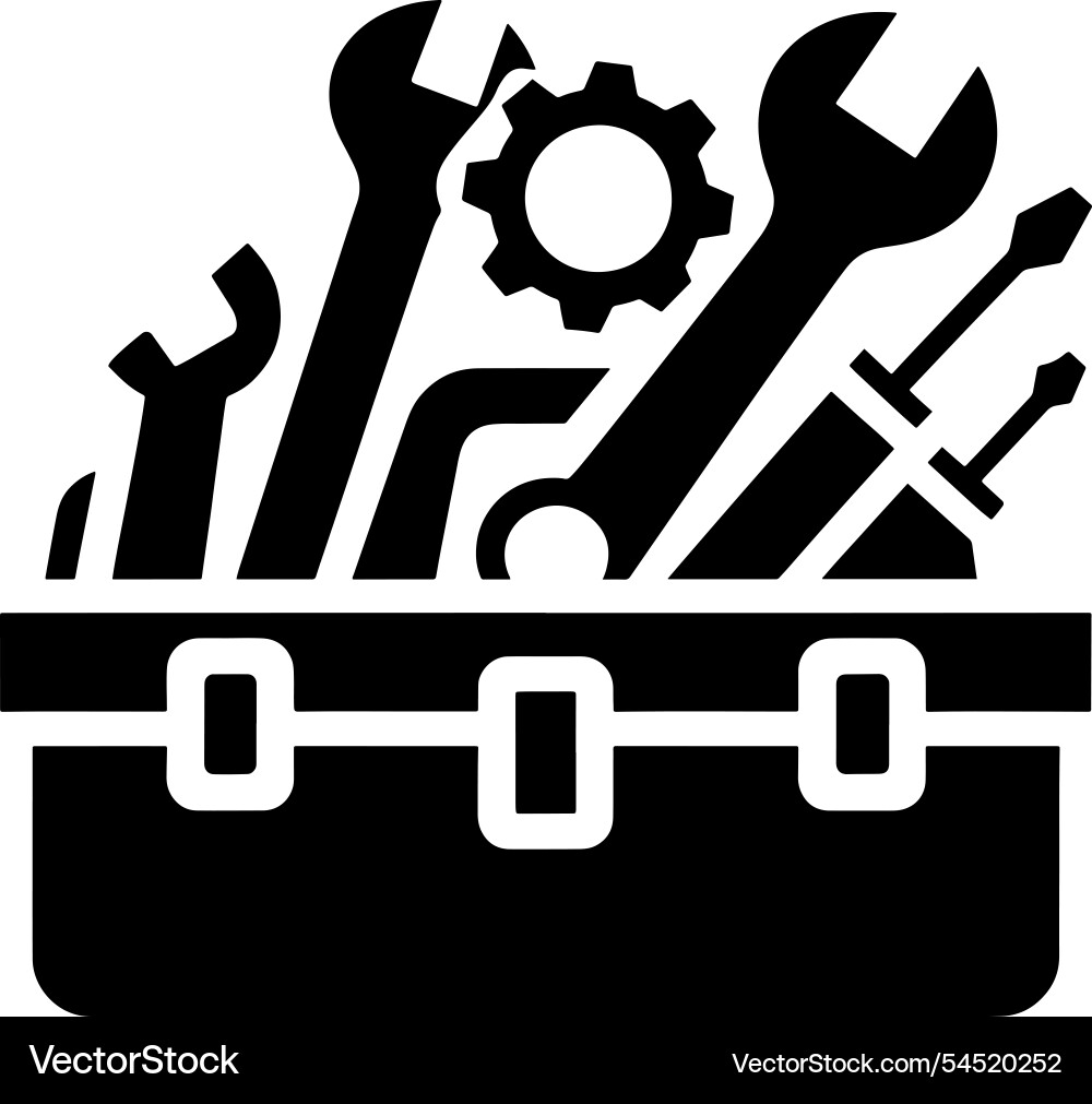 Tool box with various tools and gear Royalty Free Vector