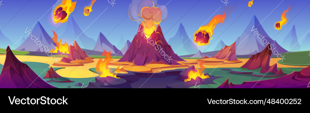 Volcano fire lava eruption cartoon Royalty Free Vector Image