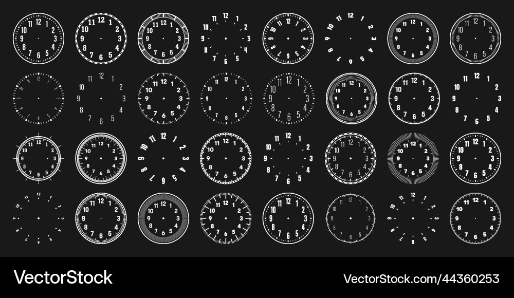 Clock Faces with Arabic Numerals Royalty Free Vector Image