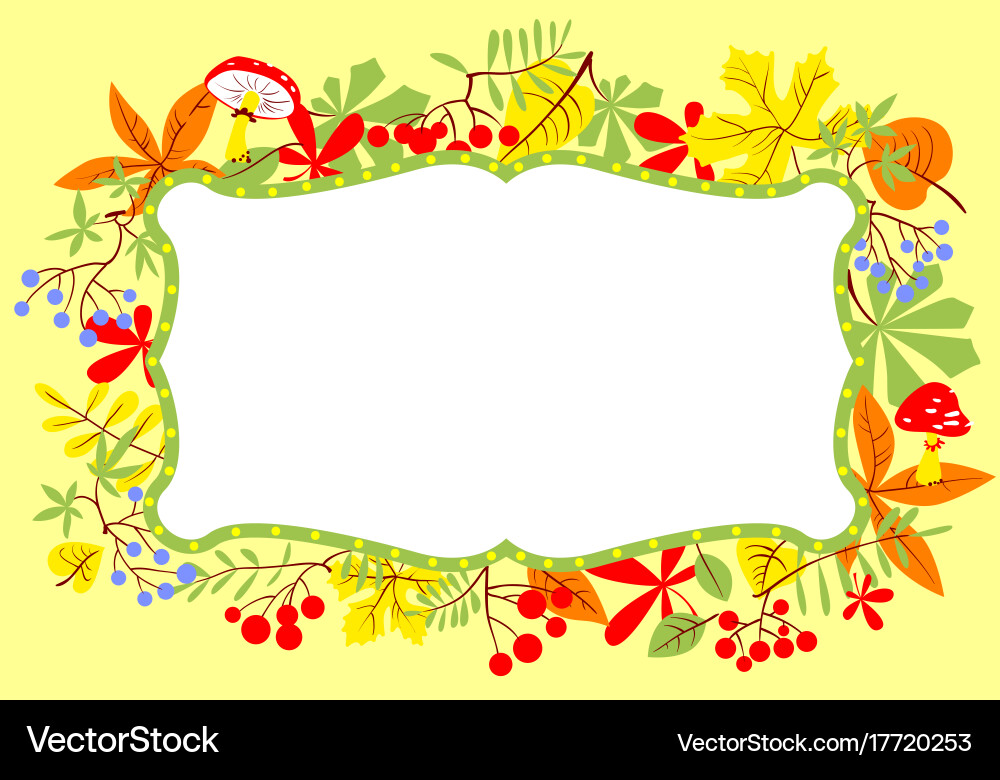 Fall frame with leaves berries and mushrooms Vector Image