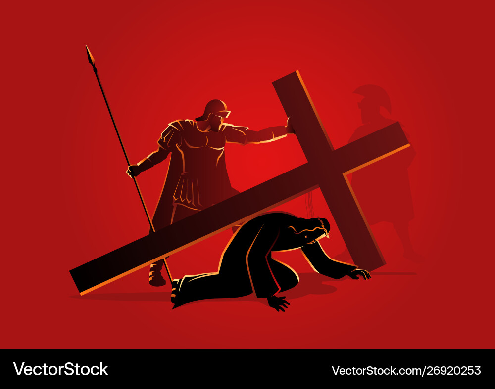 Jesus falls for second time Royalty Free Vector Image