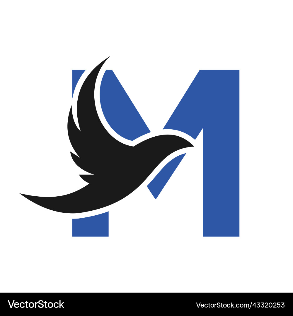 Letter m flying bird logo template sign dove Vector Image