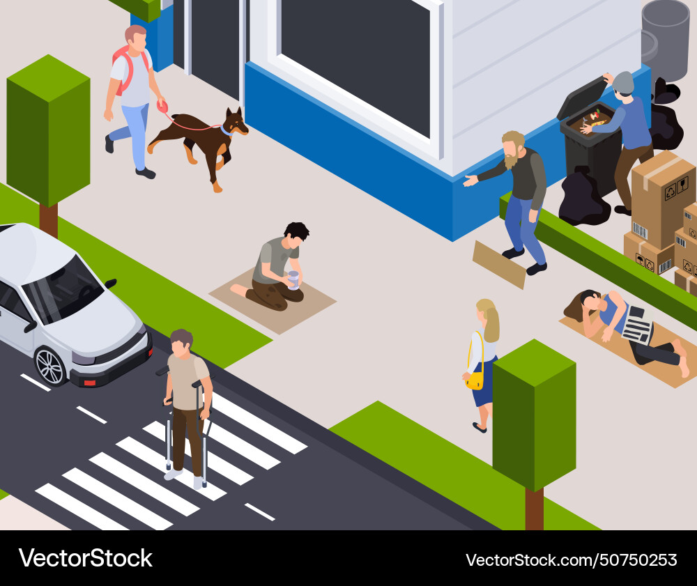 Poverty isometric background Royalty Free Vector Image