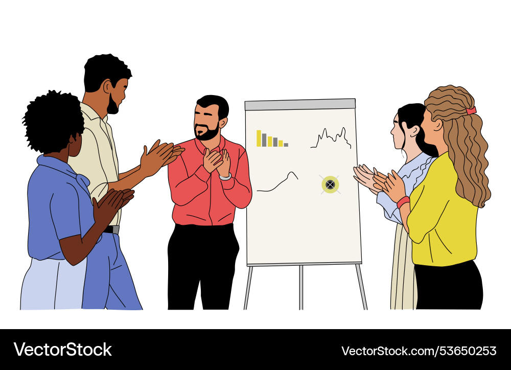 Team members clap hands on presentation meeting Vector Image