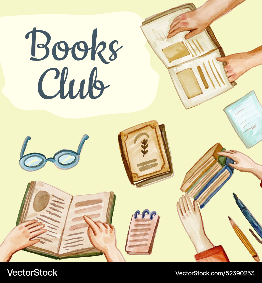 Watercolor book club Royalty Free Vector Image
