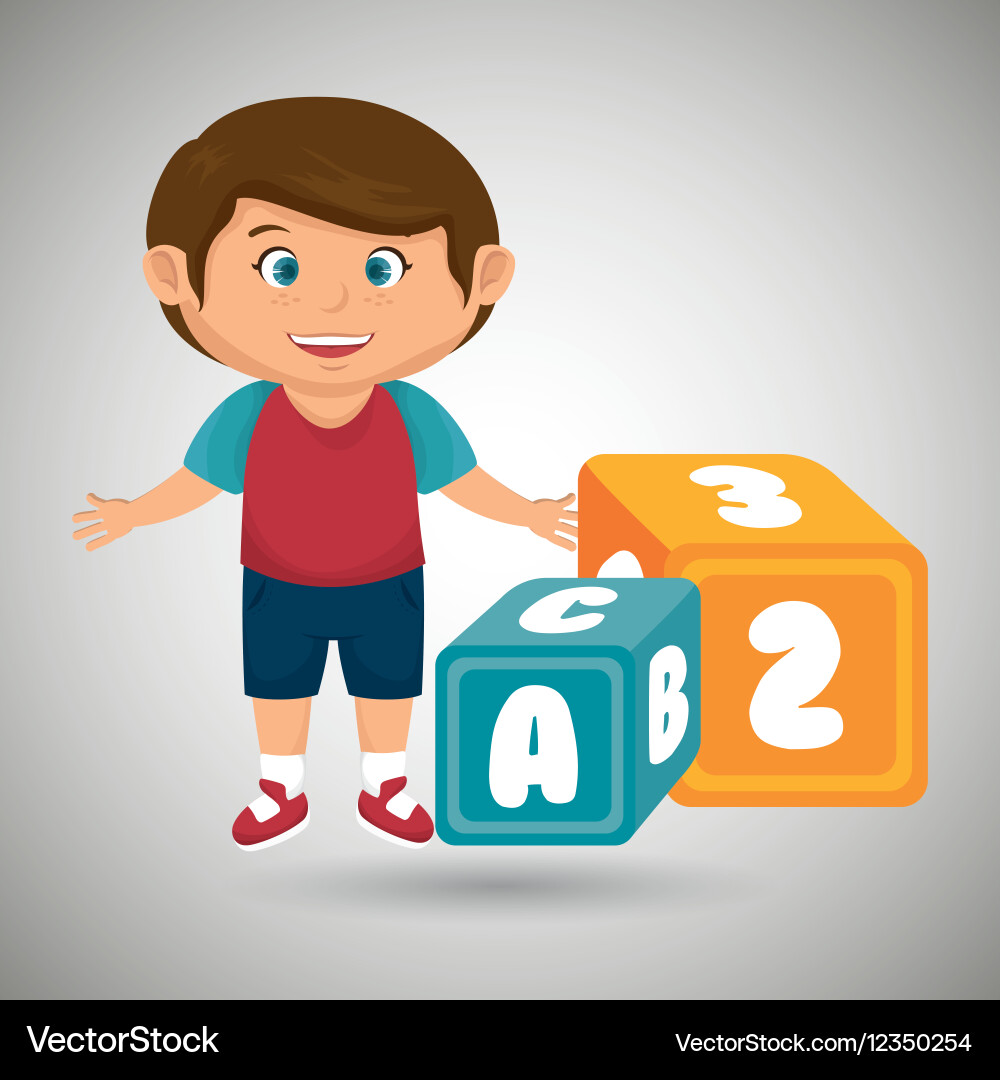 Cartoon boy cube alphabet Royalty Free Vector Image