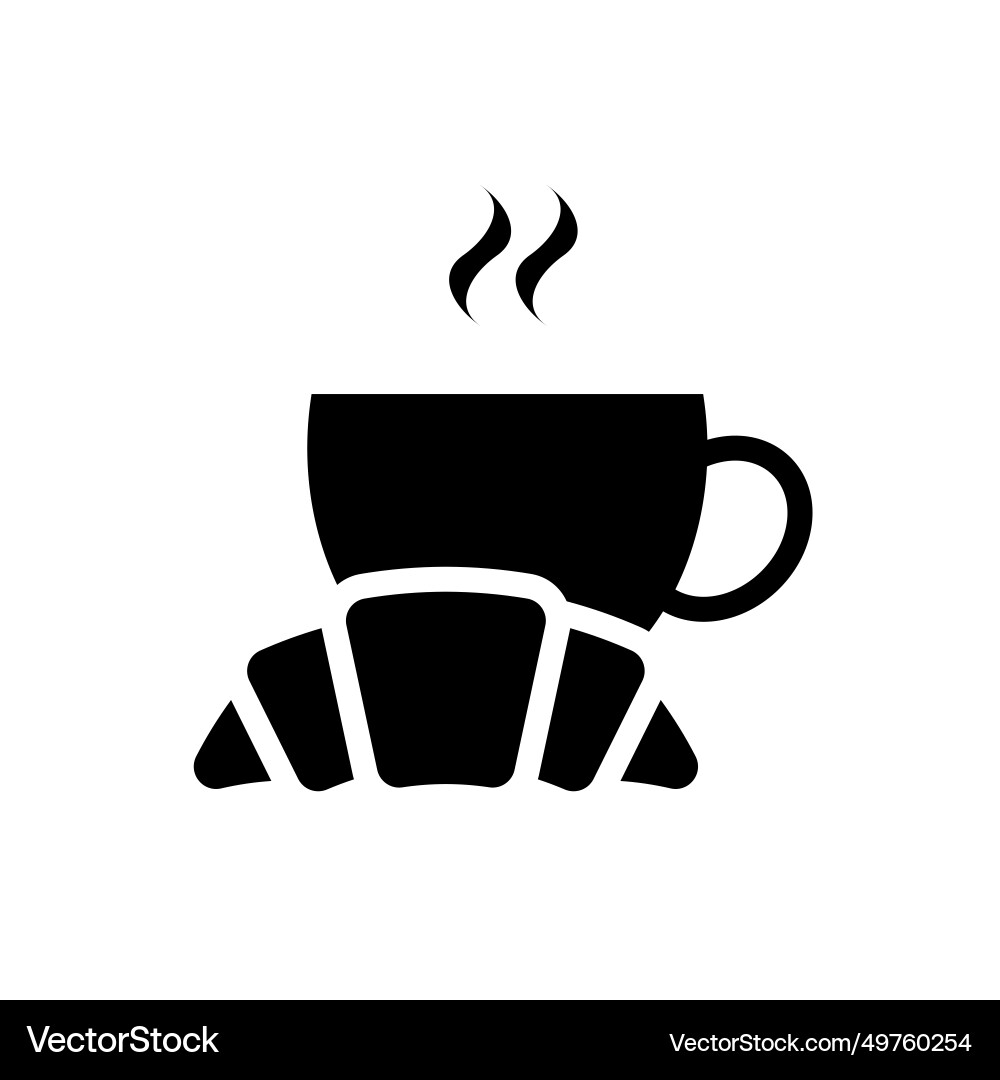 Coffee and croissant black icon Royalty Free Vector Image