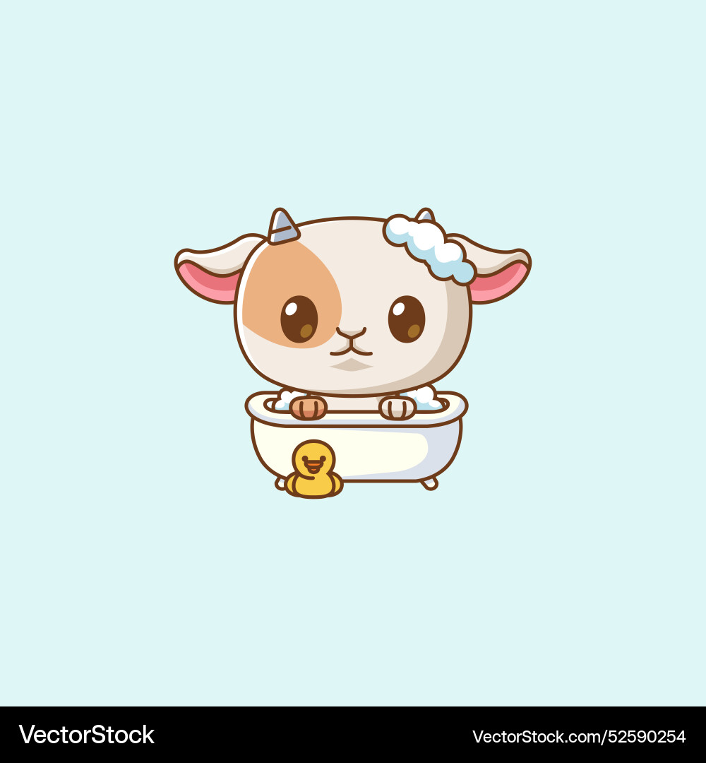 Cute goat bathing time in bathtub kawaii chibi Vector Image
