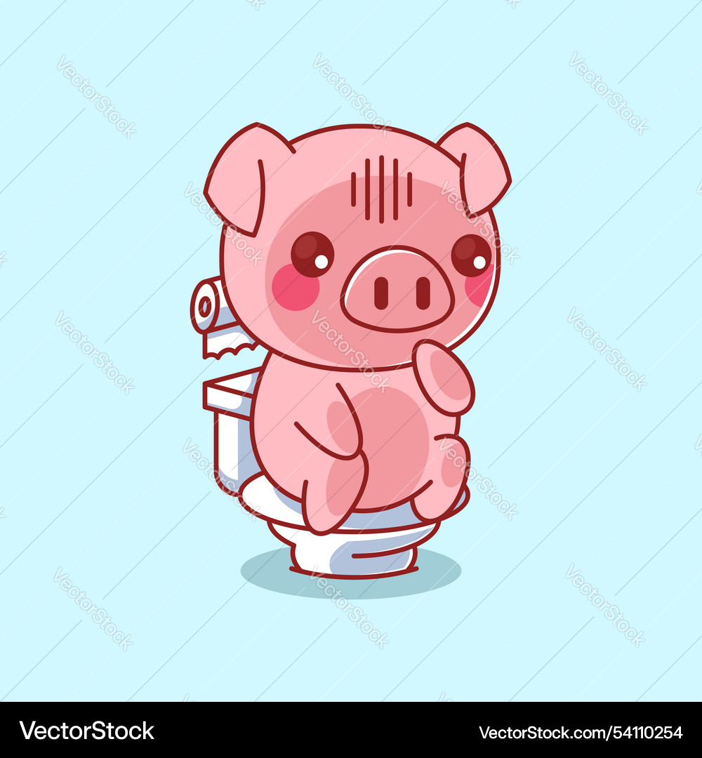 Cute pig pooping on toilet Royalty Free Vector Image