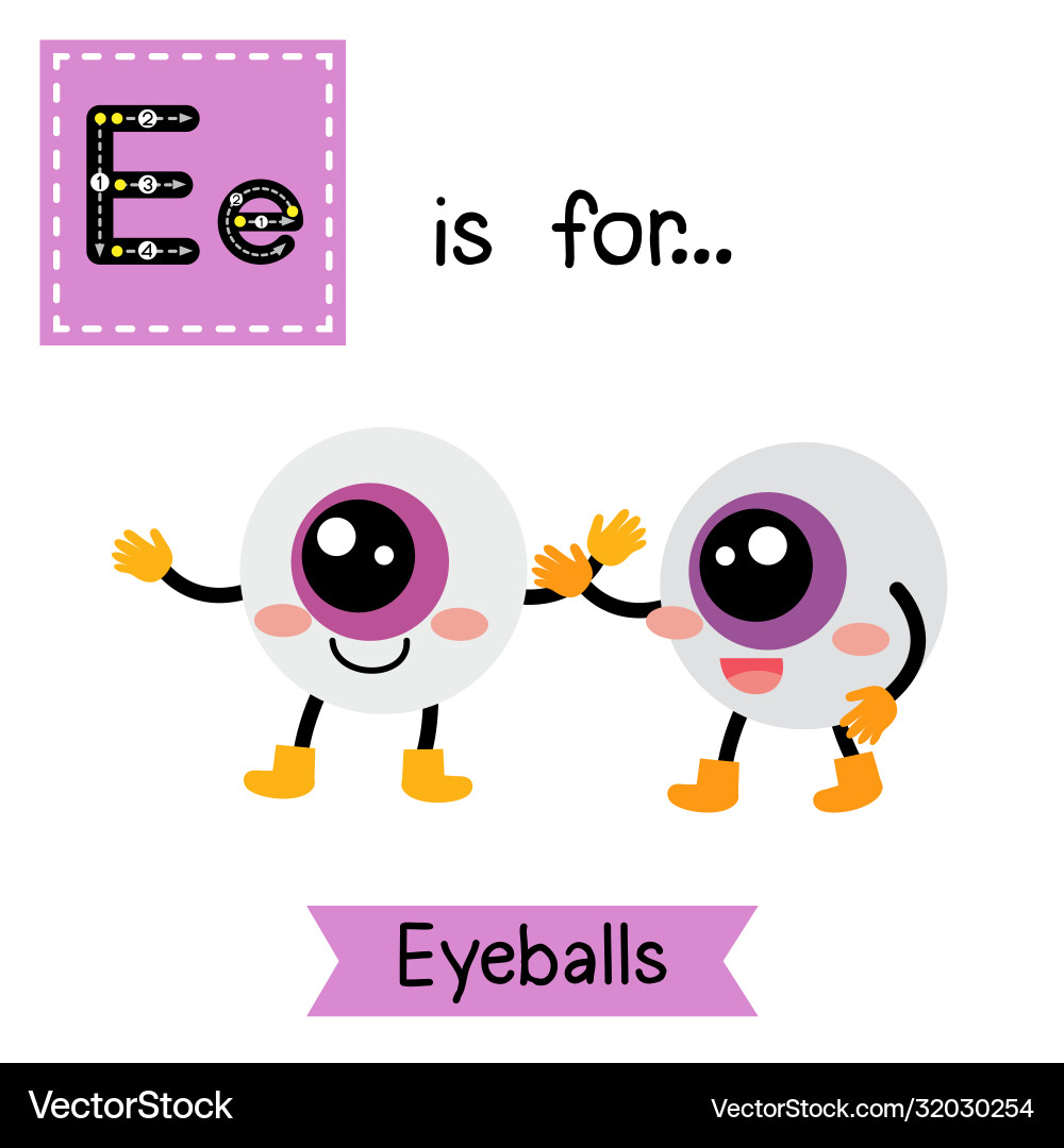 Letter e tracing eyeballs Royalty Free Vector Image