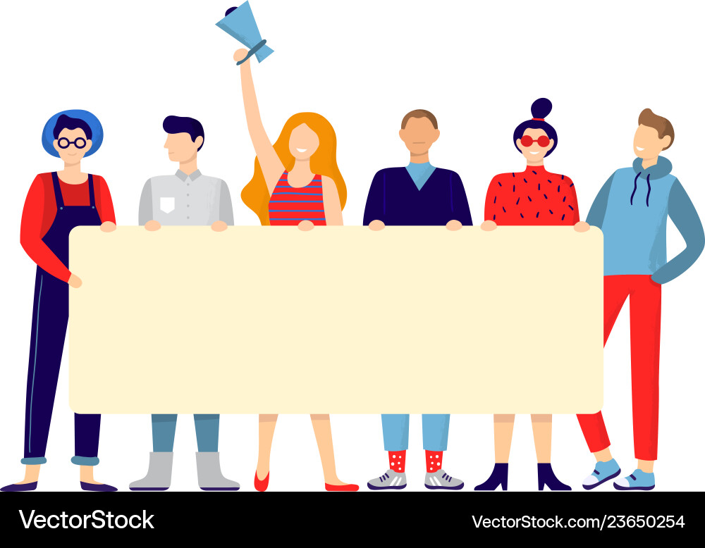 Protesting people group activists hold sign board Vector Image
