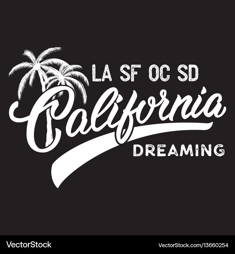 Retro California Palm Tree Inscription Royalty Free Vector