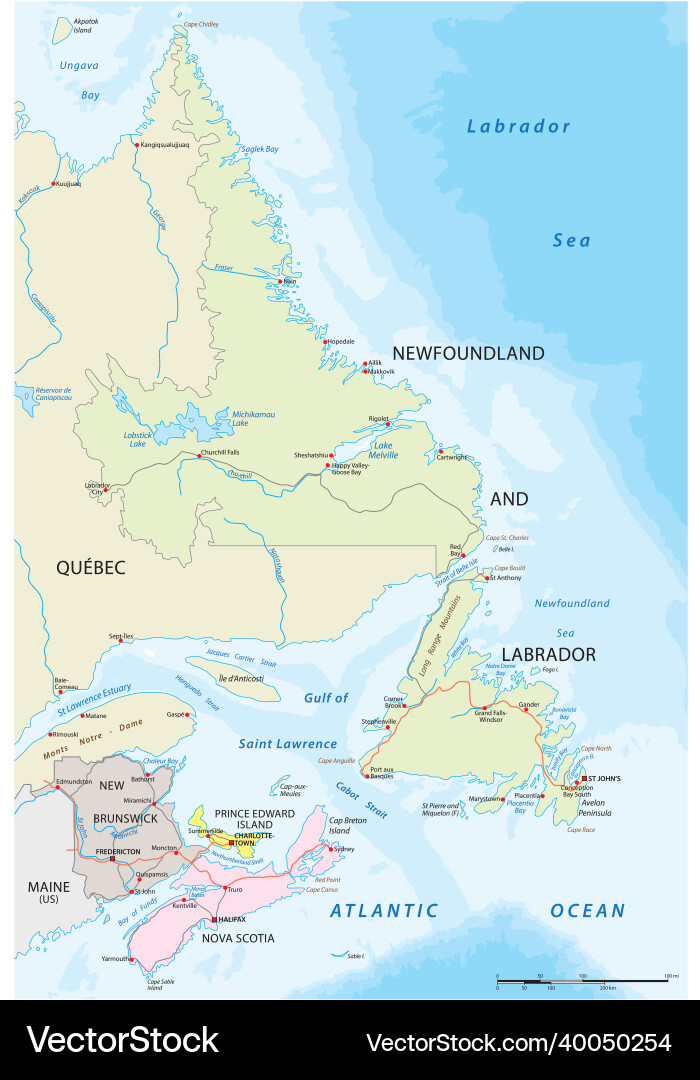 Road map of the four canada atlantic provinces Vector Image