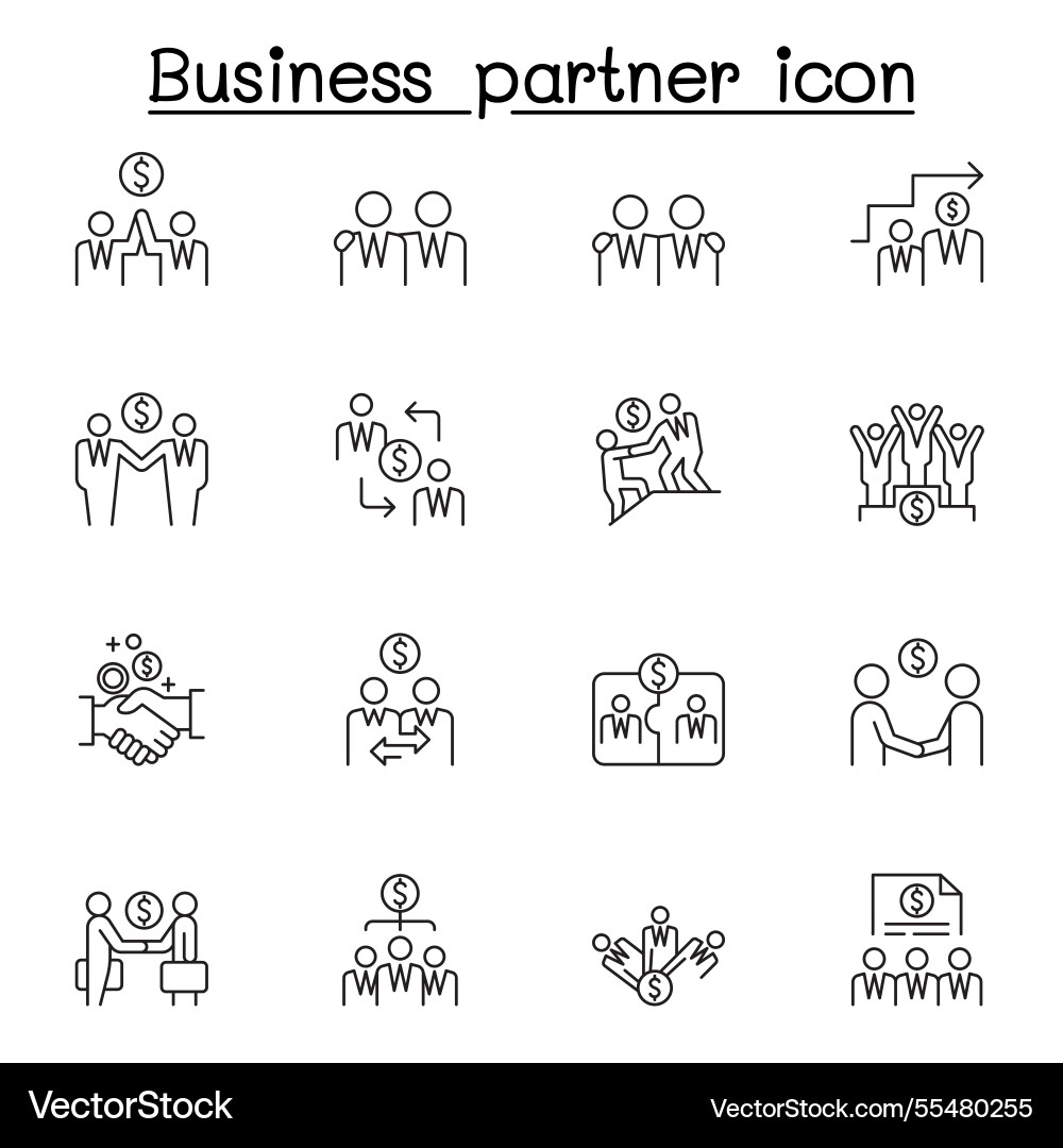 Business partner icon set in thin line style Vector Image