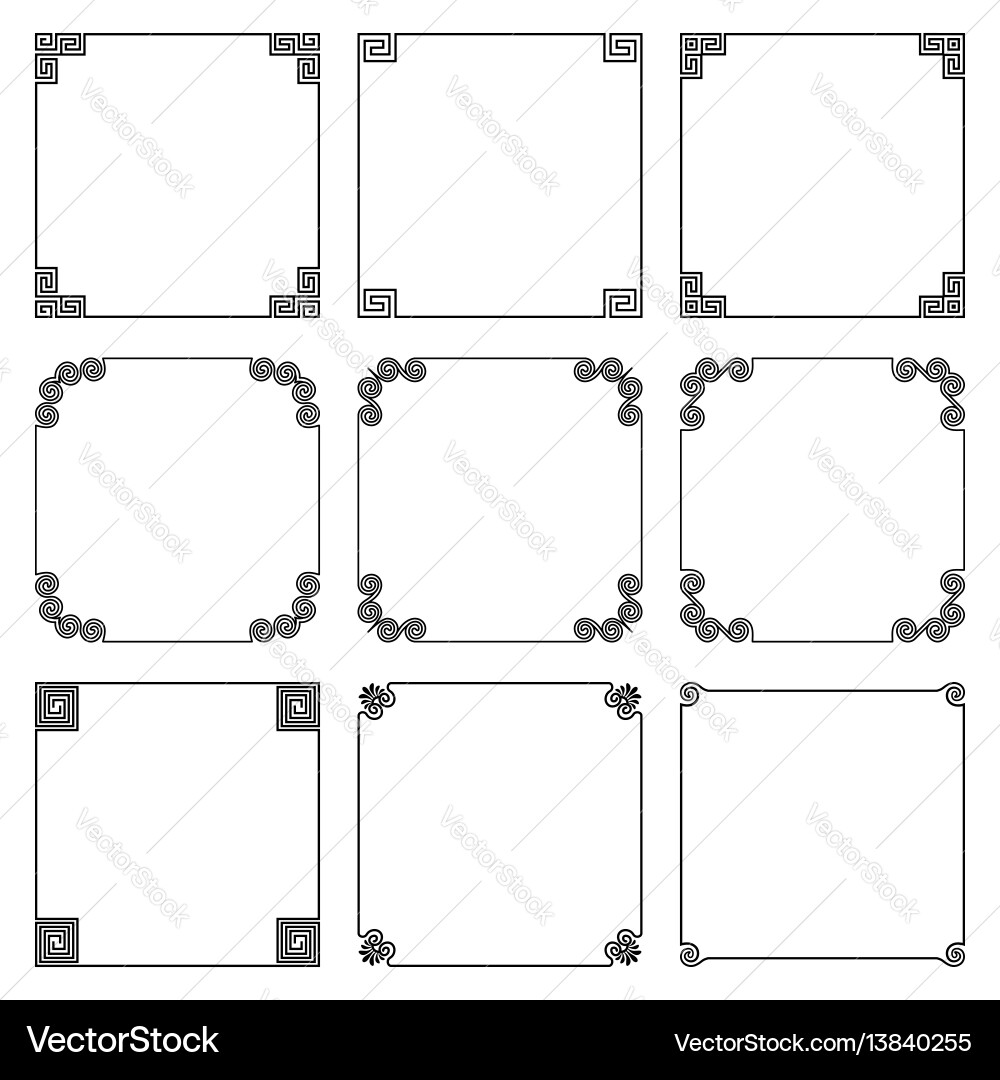 Collection of simple square frame with elements Vector Image