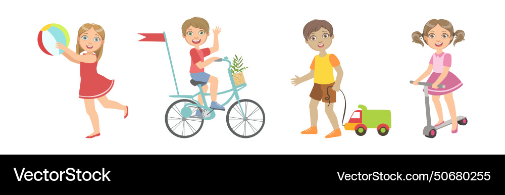 Cute kid character playing and having fun Vector Image