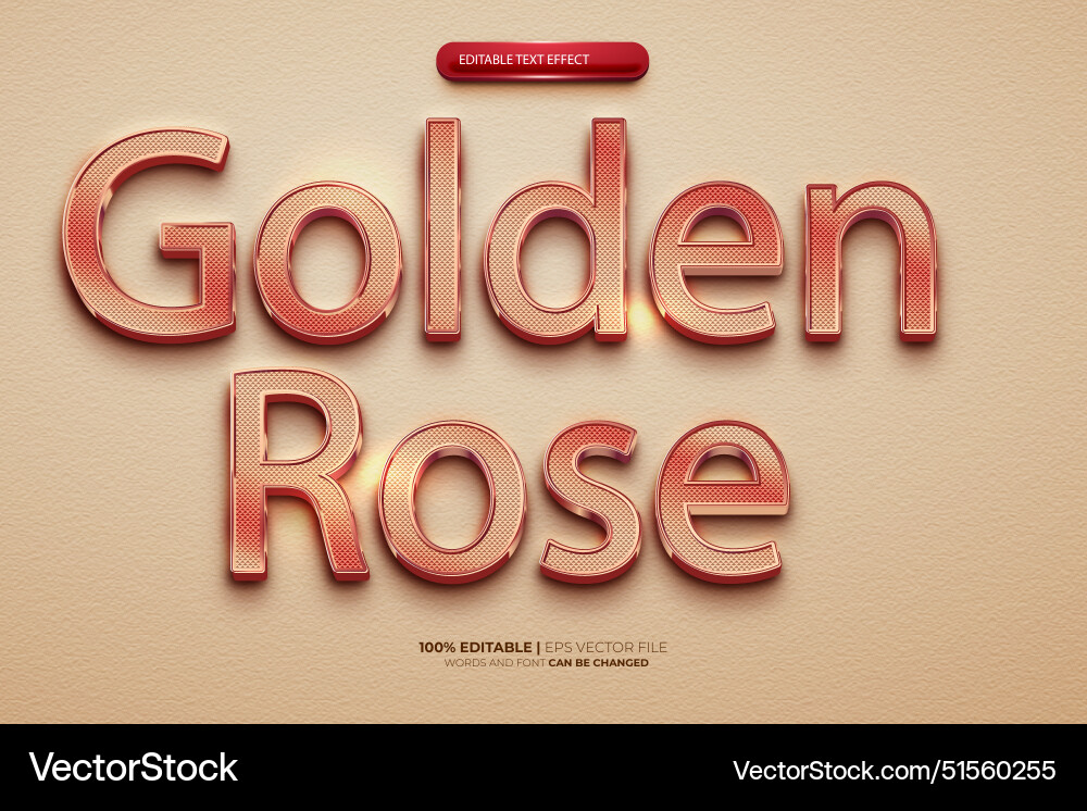 Golden rose gold 3d editable text effect logo Vector Image