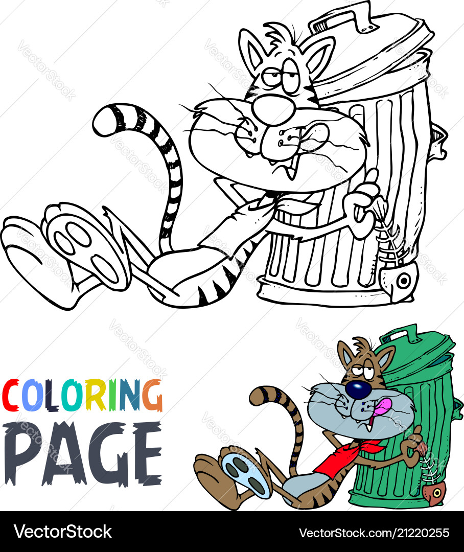 Lazy cat cartoon coloring page Royalty Free Vector Image