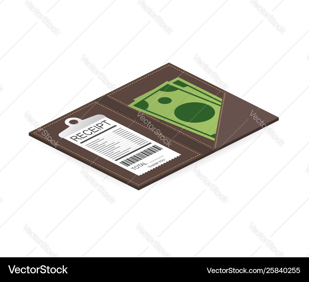 Leather folder for cash coins and cashier check Vector Image