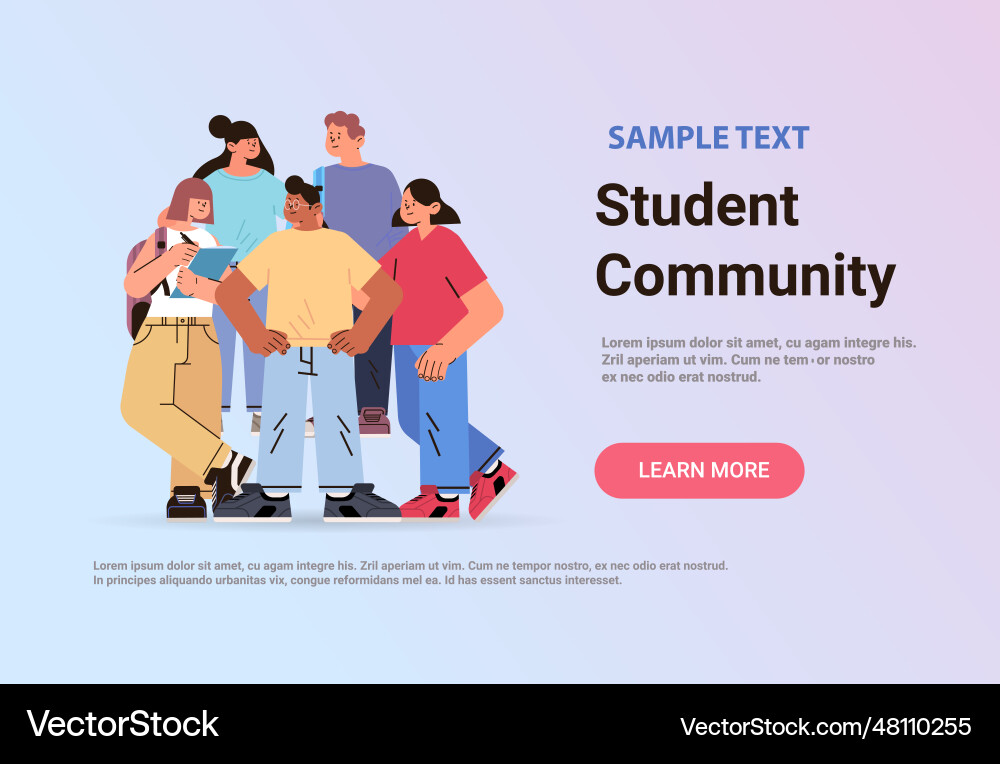 Mix race students group standing together Vector Image