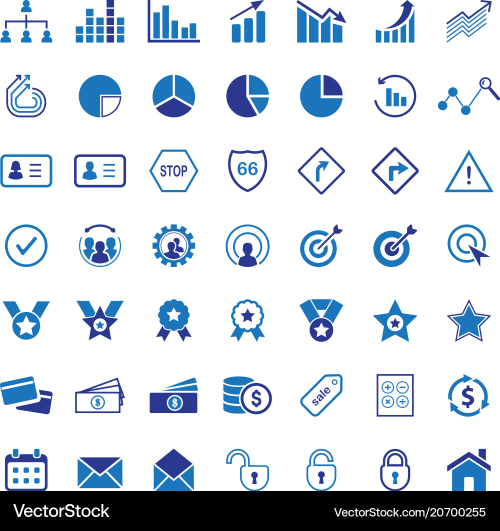 Premium blue business flat icon set Royalty Free Vector