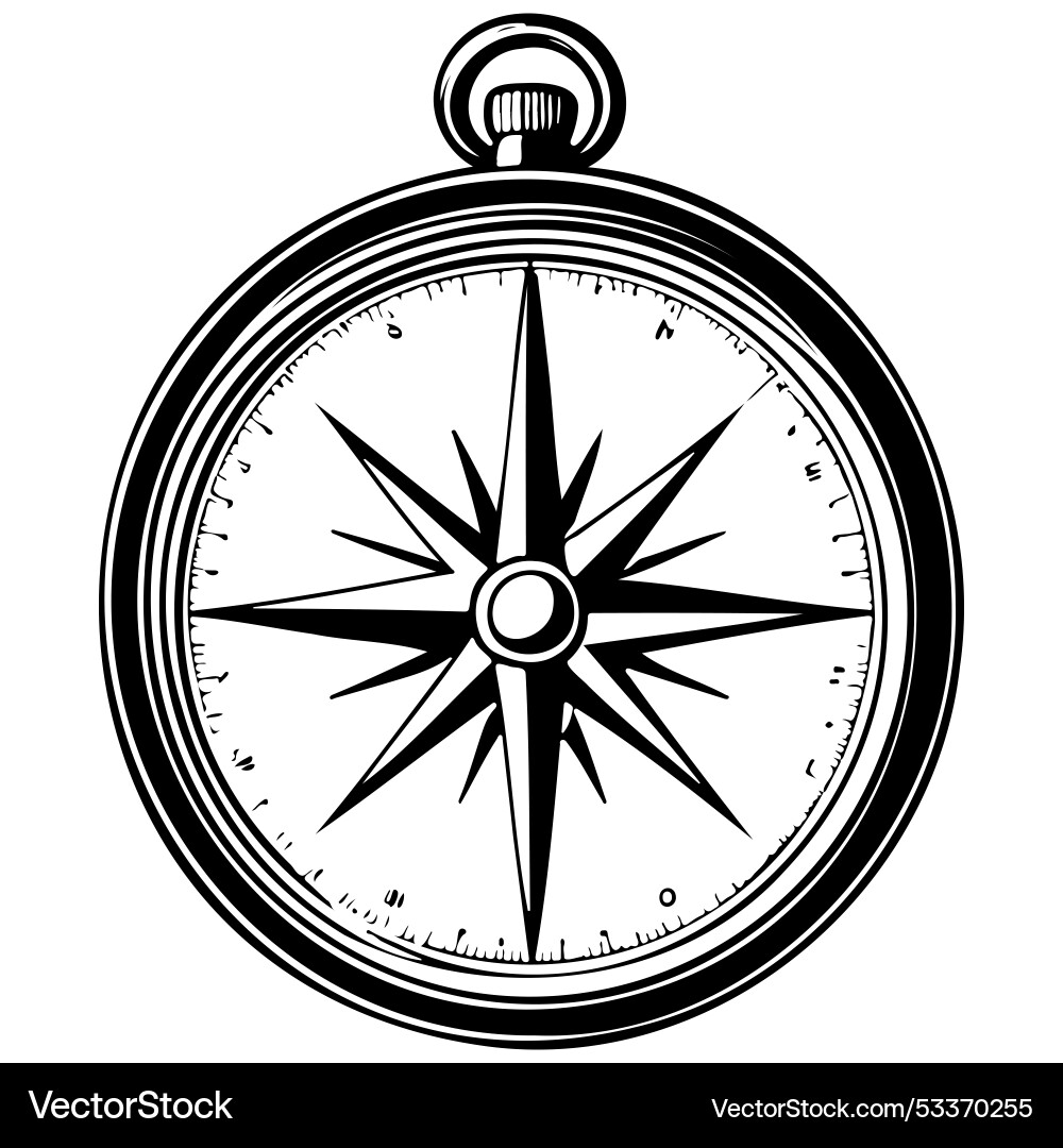 Realistic compass of hand drawn line transparent Vector Image
