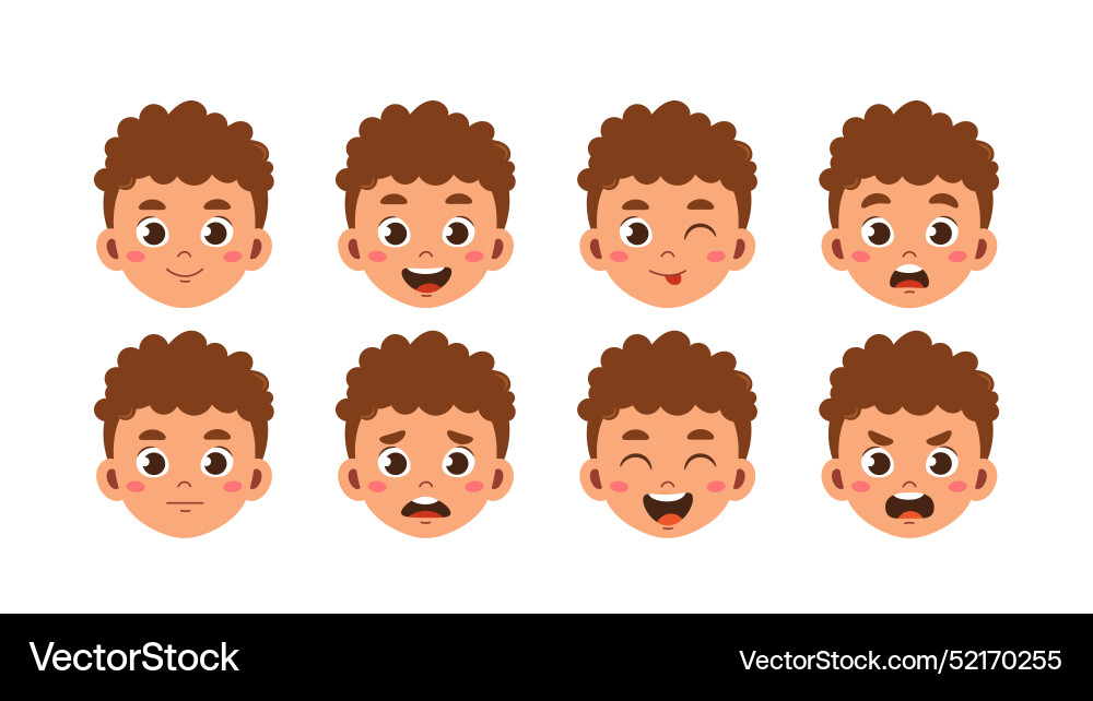 Schoolboy heads set boy with different emotions Vector Image
