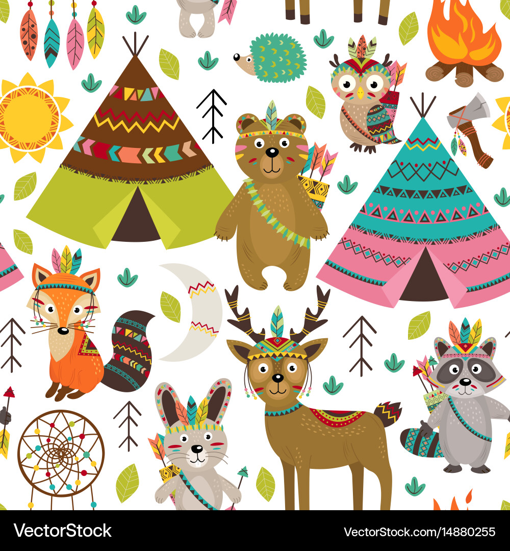 Seamless pattern with tribal animals and elements Vector Image