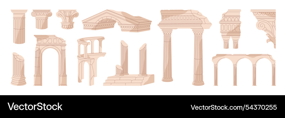 Set of ancient ruins broken greek columns Vector Image