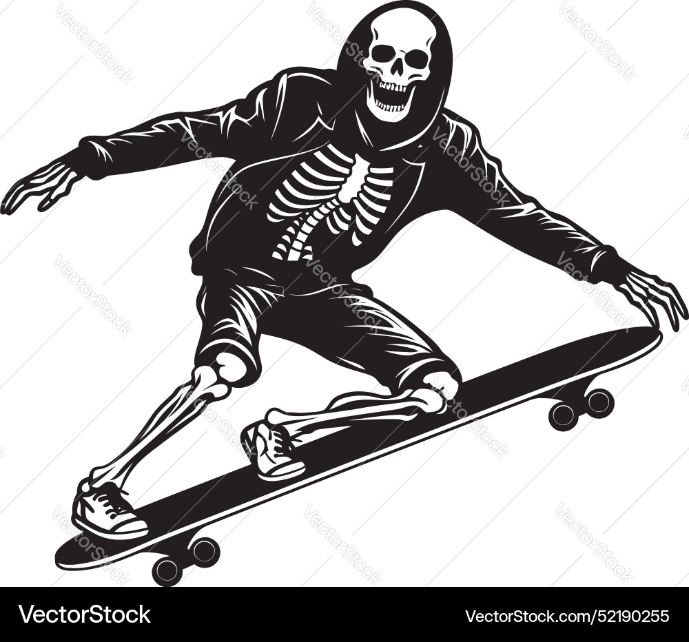 Skully skater skeleton riding skateboard black Vector Image
