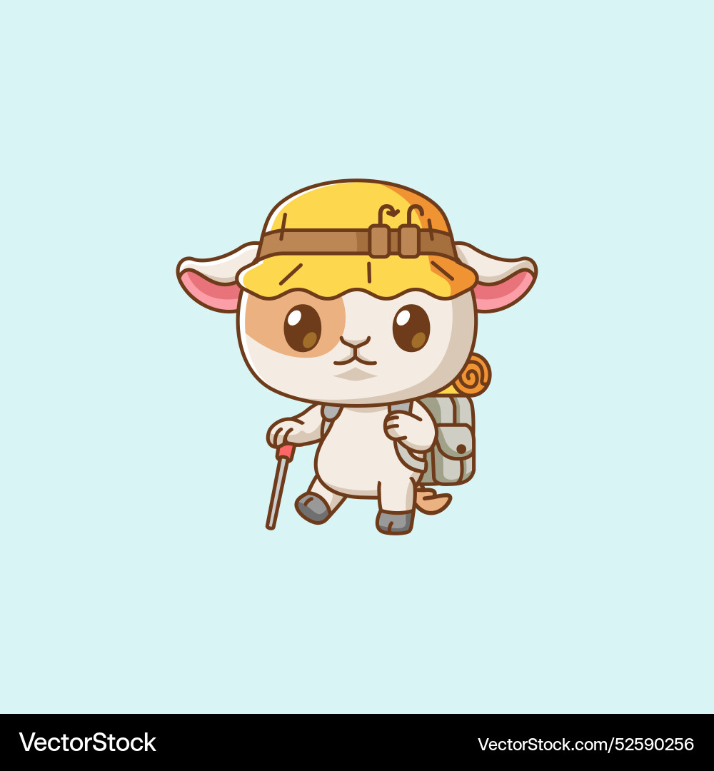 Cute goat hiking camp kawaii chibi character Vector Image