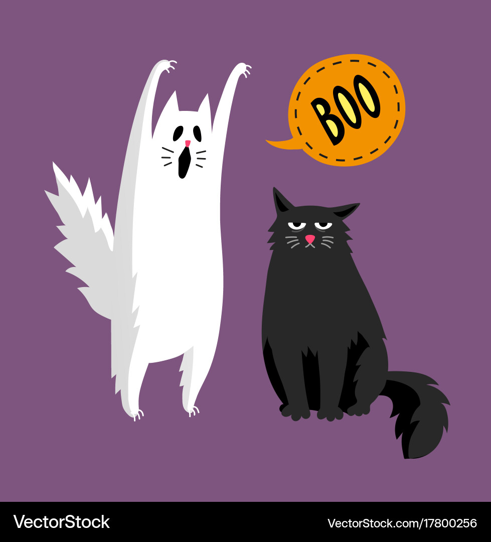 Cute halloween ghost and black cat Royalty Free Vector Image