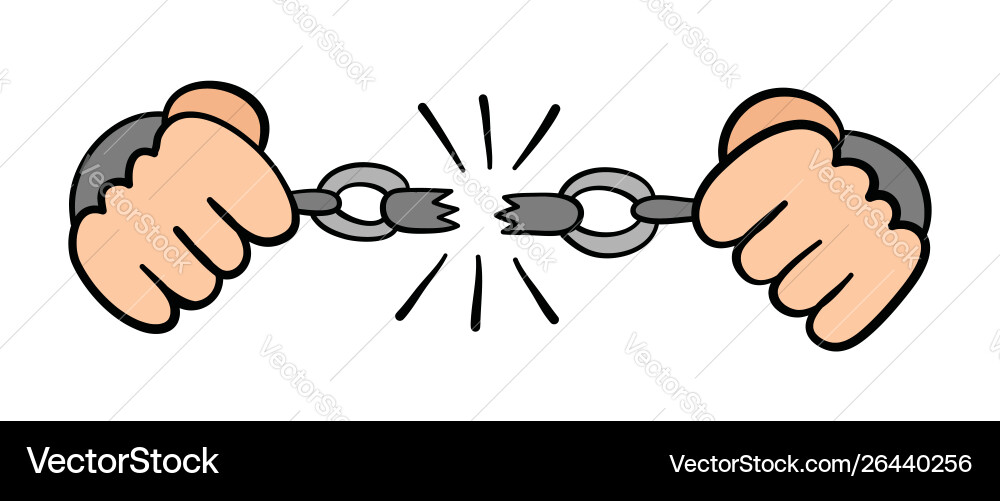 Hand-drawn prisoner breaking chains Royalty Free Vector