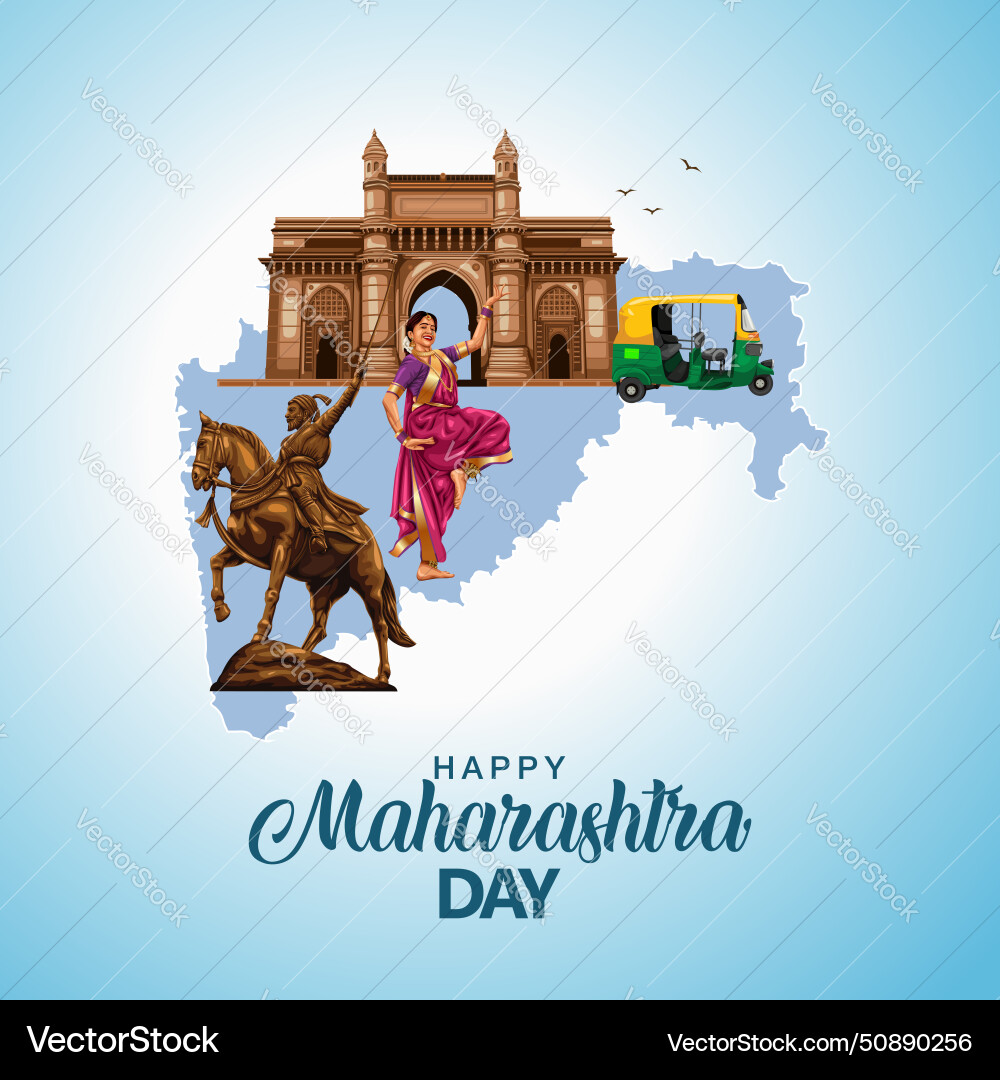 Happy maharashtra day with map Royalty Free Vector Image