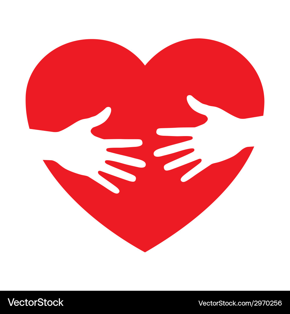 Heart icon with caring hands logo Royalty Free Vector Image