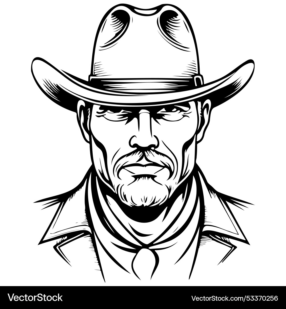 Realistic cowboy hat drawing outline Royalty Free Vector