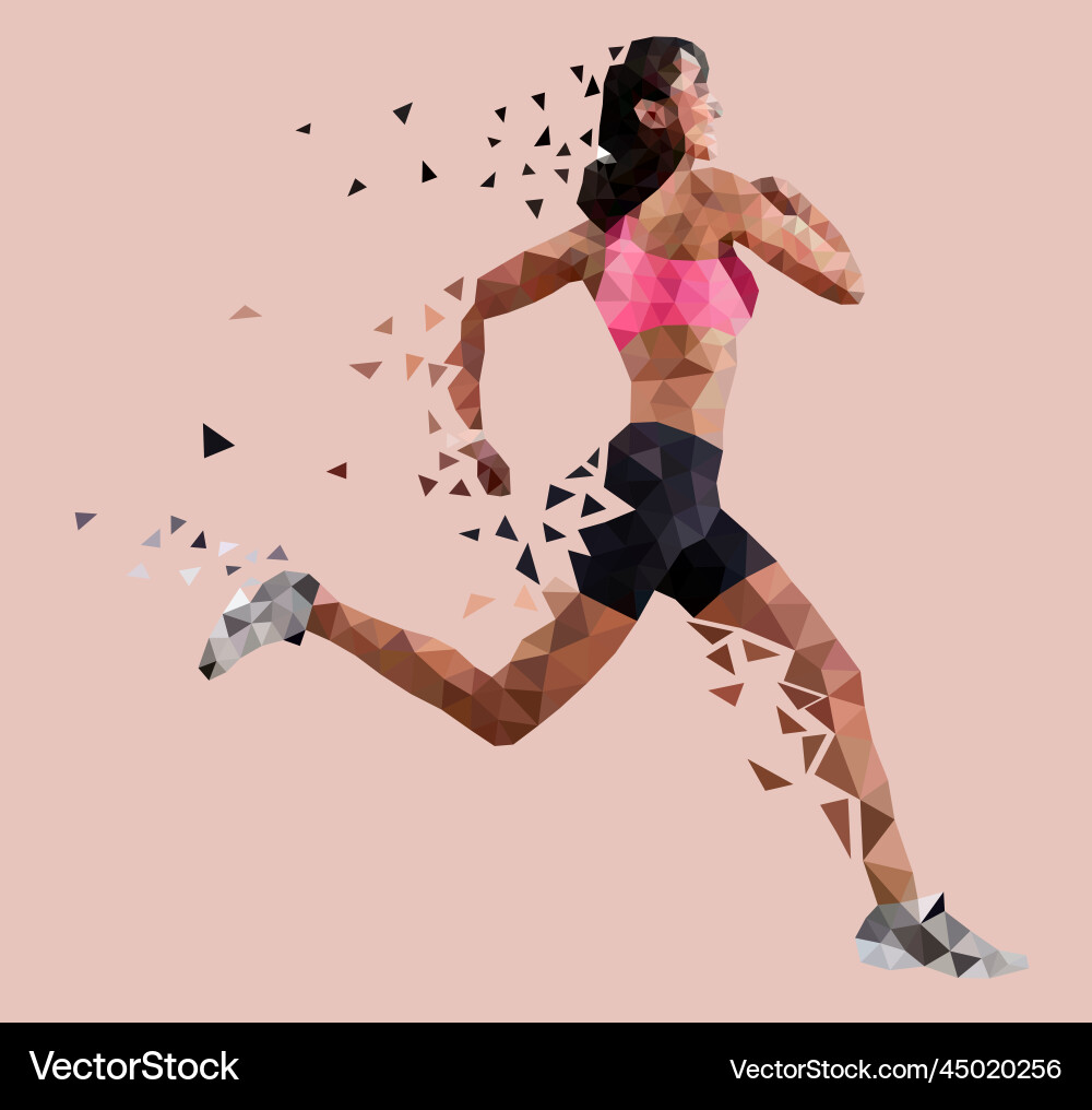 Triathlete marathon woman running from side set Vector Image