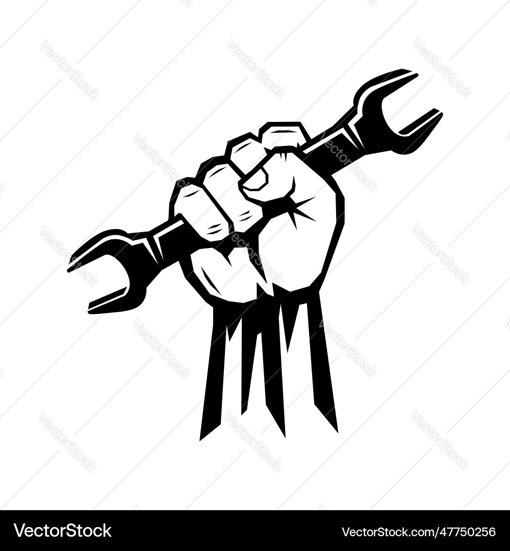 Workers hand with wrench Royalty Free Vector Image