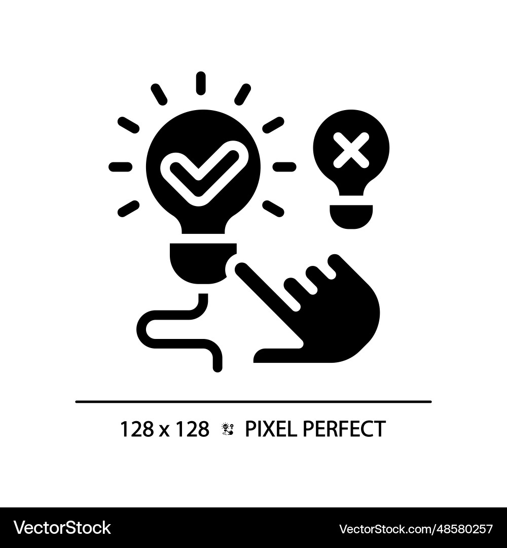 2d glyph style black illuminated light bulb icon Vector Image