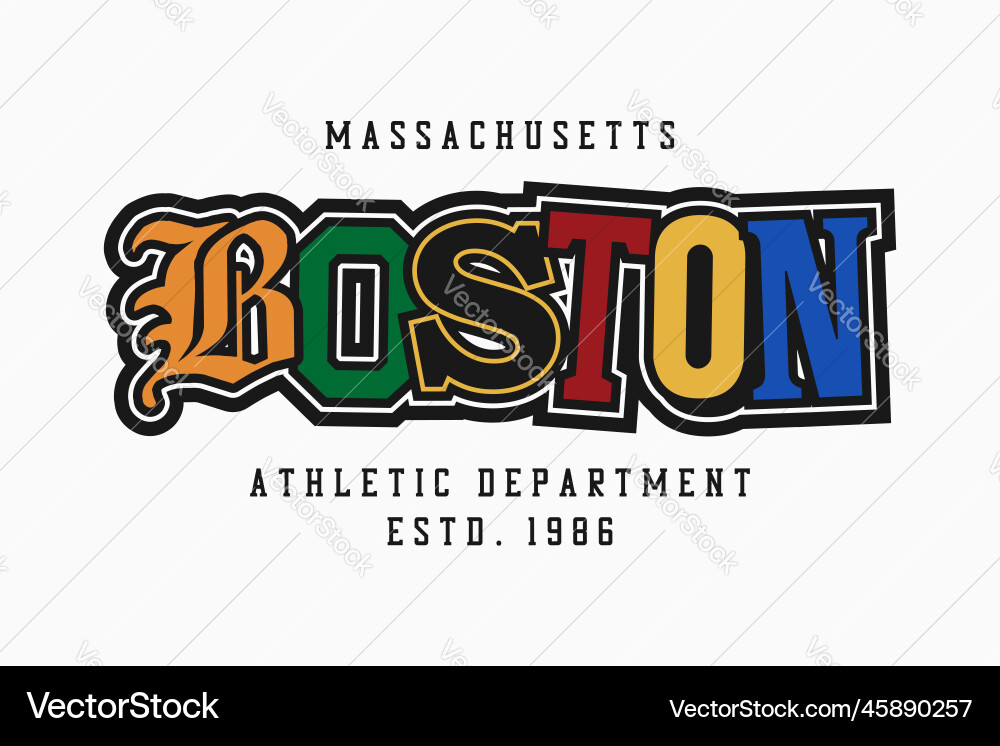 Boston t-shirt design with various letters Vector Image