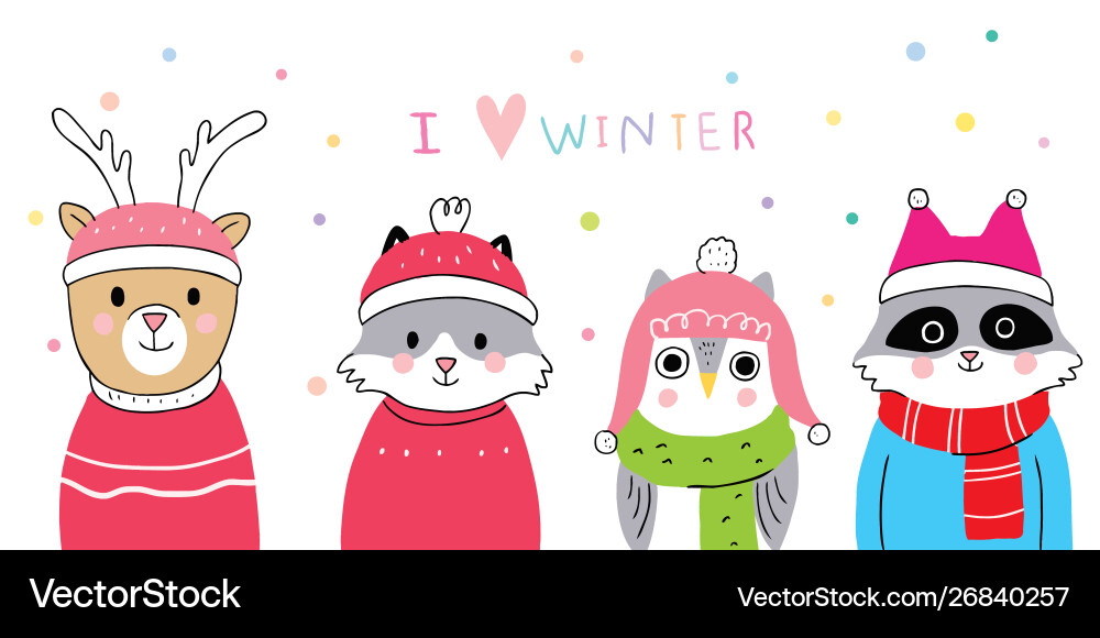 Cartoon cute animals winter deer and fox owl Vector Image