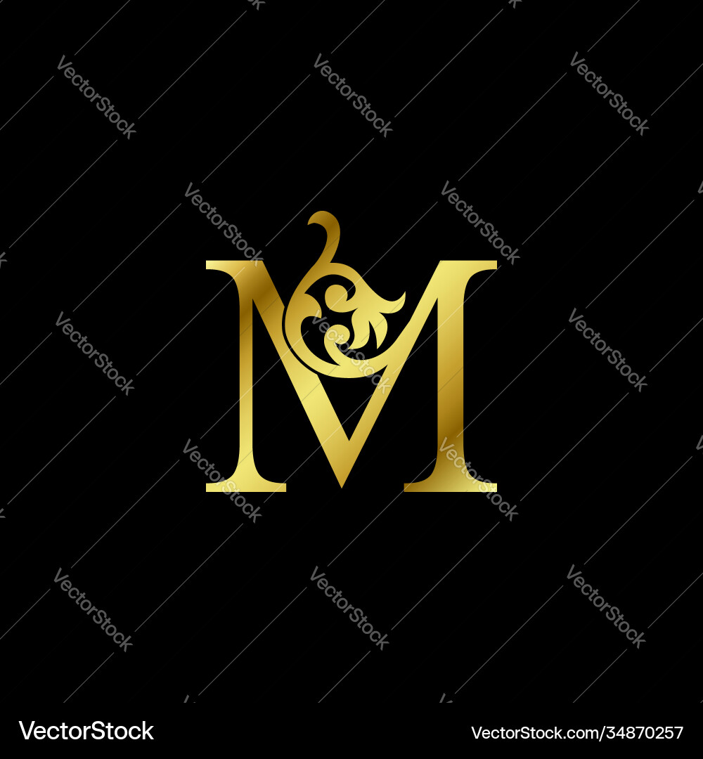 Elegant Gold M Monogram Logo Royalty Free Vector Image