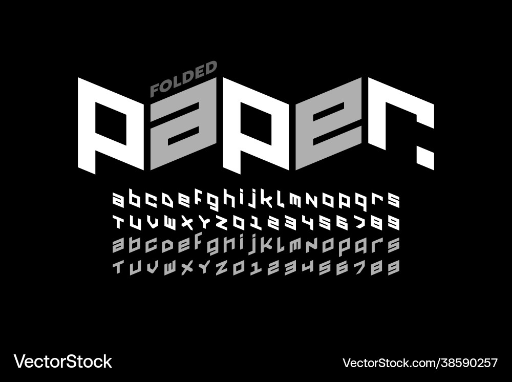 Folded paper style font Royalty Free Vector Image