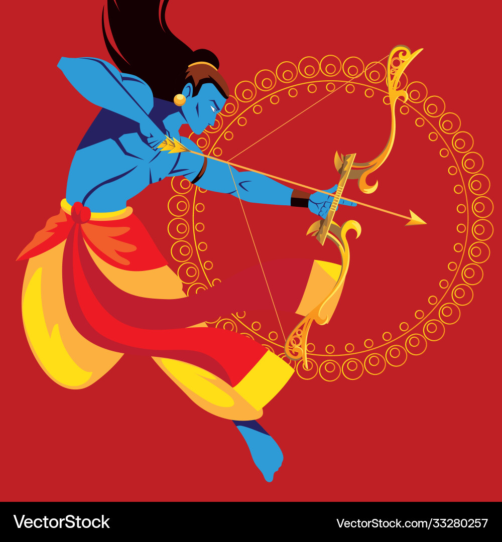 Lord ram cartoon with bow and arrow in front Vector Image