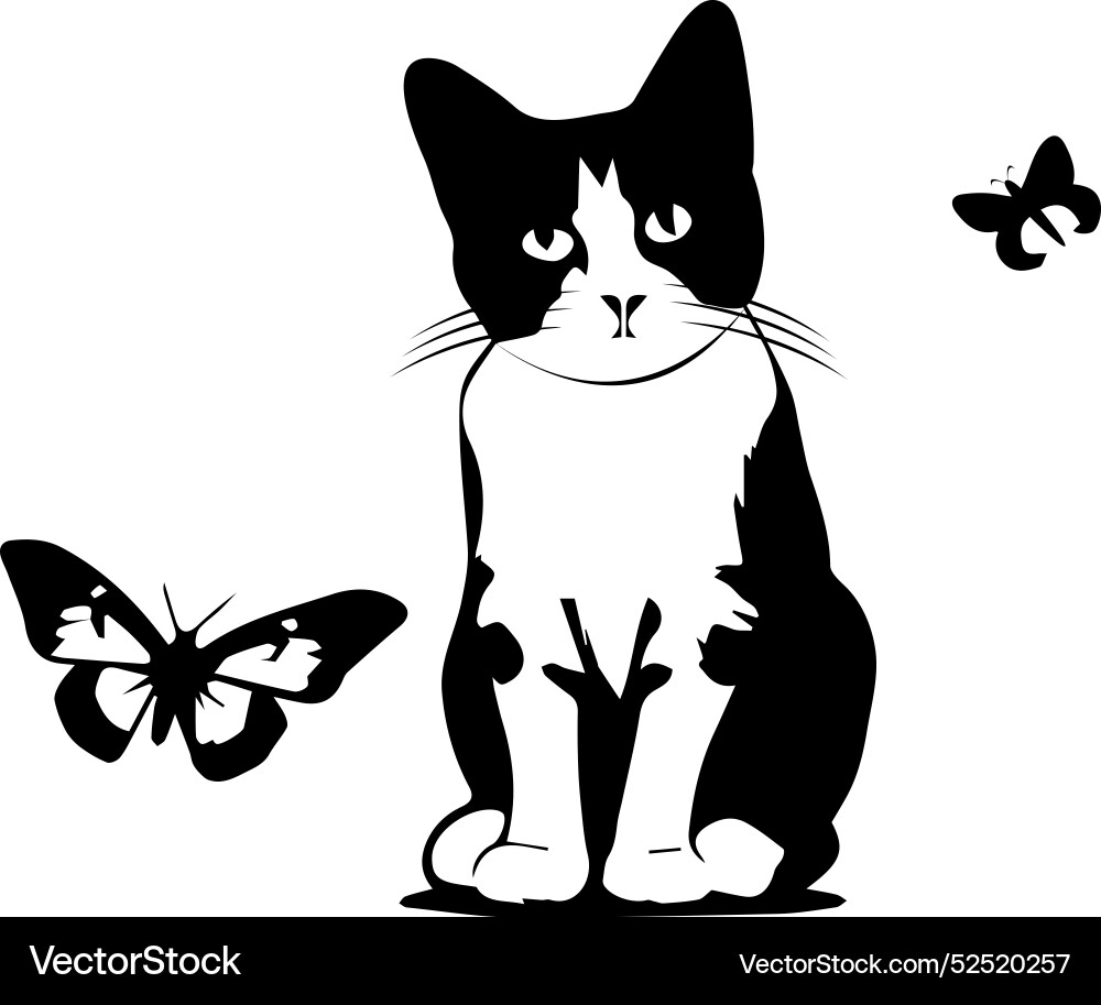 Midnight paws elegant cat art - butterfly Vector Image
