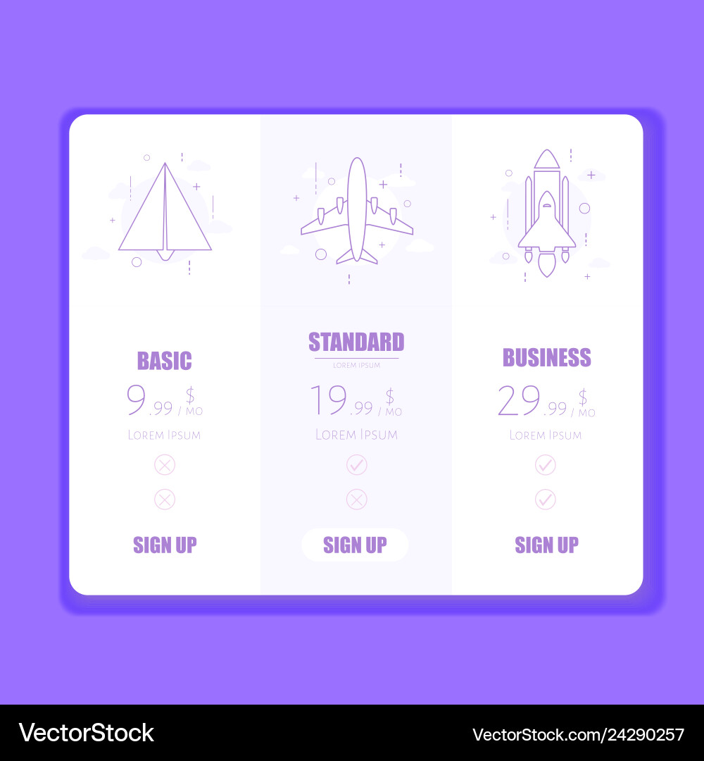 Price table chart infographic of pricing Vector Image