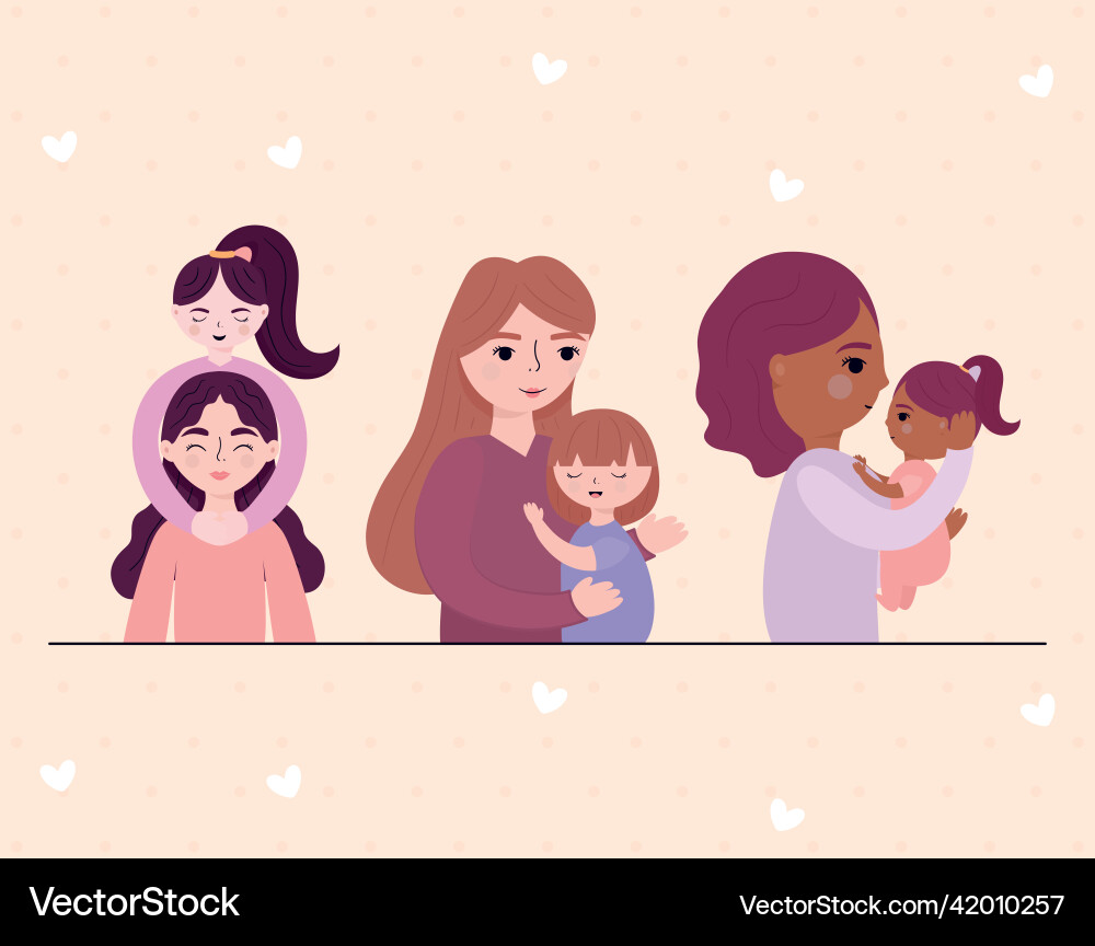 Three mothers with babies Royalty Free Vector Image