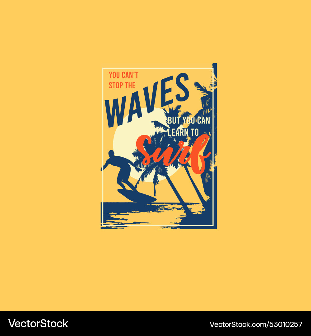 Waves summer beach surf retro poster graphic Vector Image