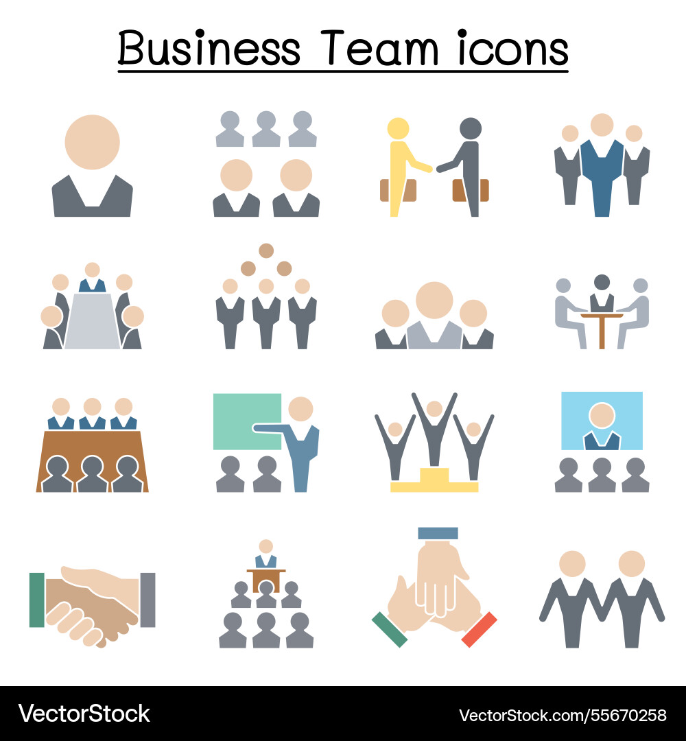 Business team icon set in flat color style Vector Image